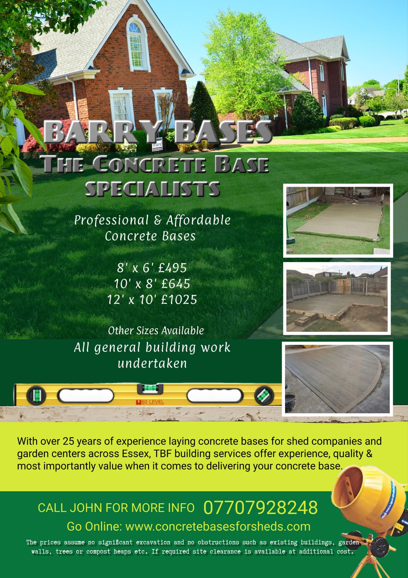 Price list – Concrete bases for sheds